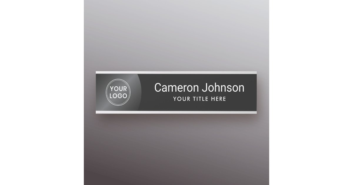 Custom logo modern black and dark gradient door sign | Zazzle