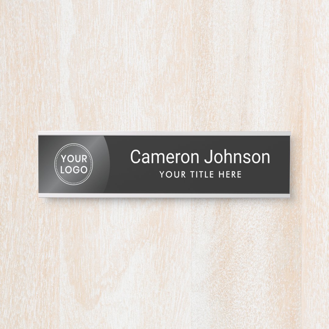 Custom logo modern black and dark gradient door sign | Zazzle