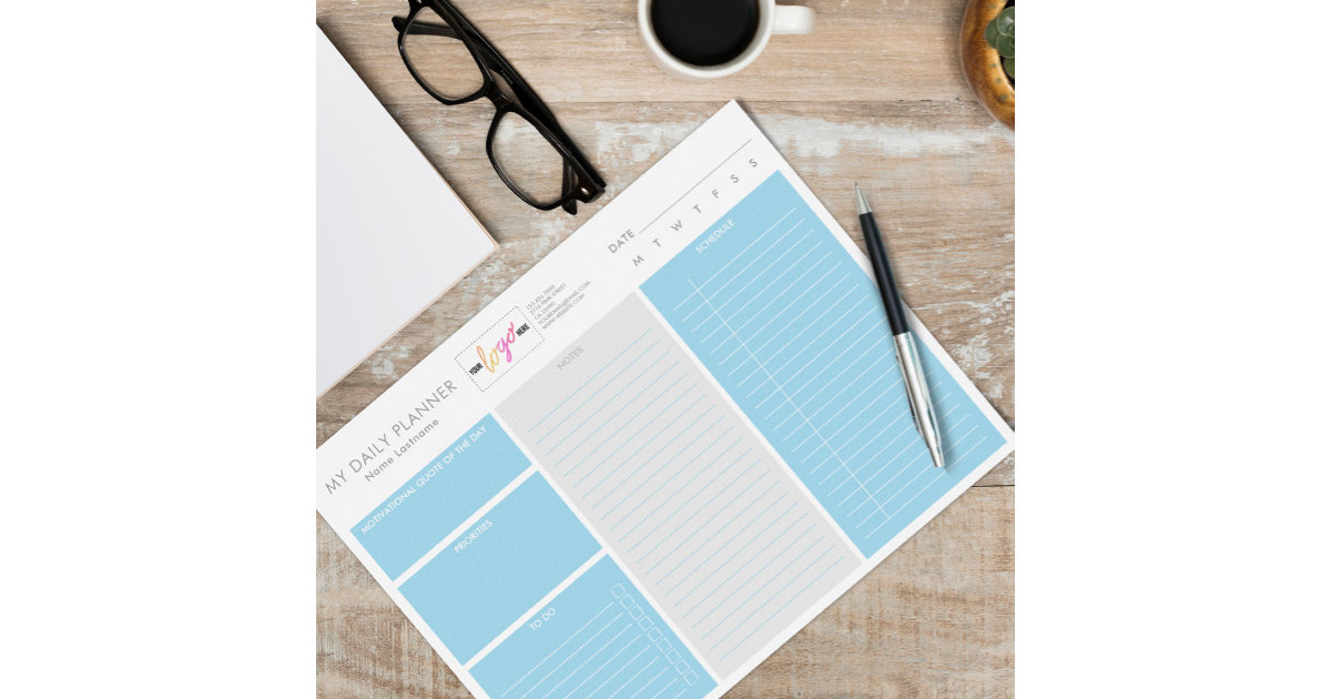 Custom Logo Modern Blue Printable Daily Planner Poster | Zazzle