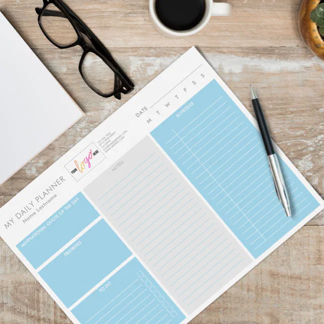 Custom Logo Modern Blue Printable Daily Planner Poster | Zazzle
