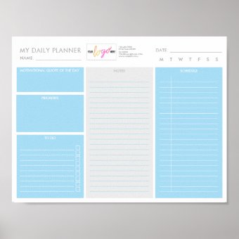 Custom Logo Modern Blue Printable Daily Planner Poster | Zazzle