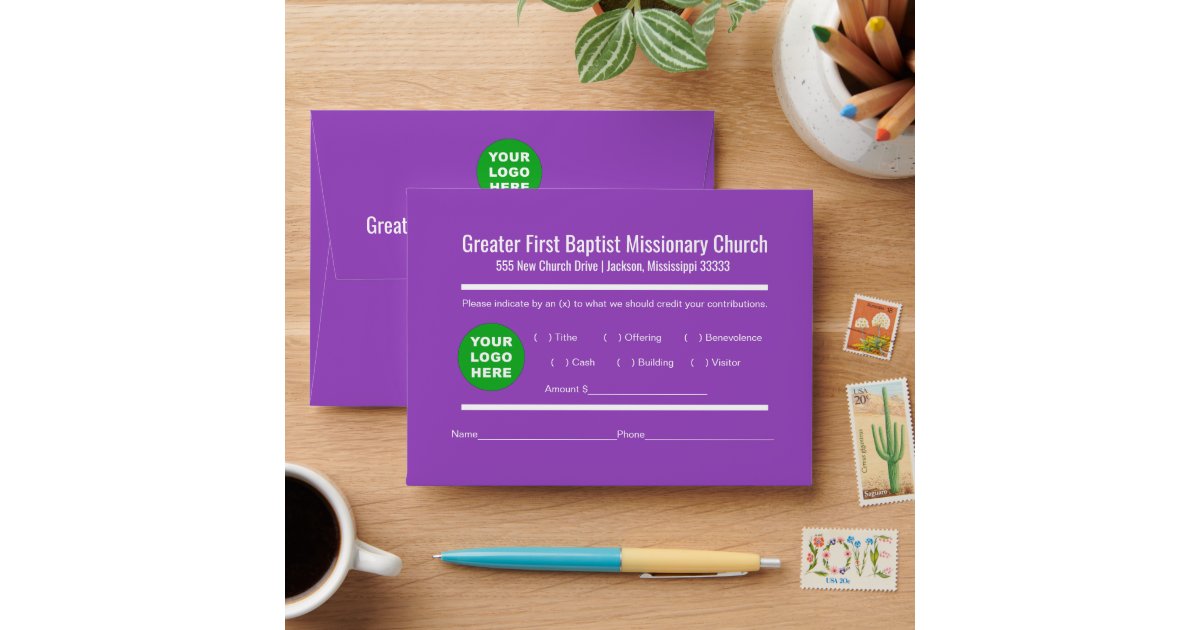 Custom Logo Modern Church Tithe Envelope | Zazzle