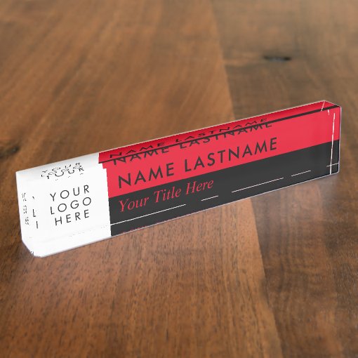 Custom Logo Modern Duo Color Half Red Black Desk Name Plate | Zazzle