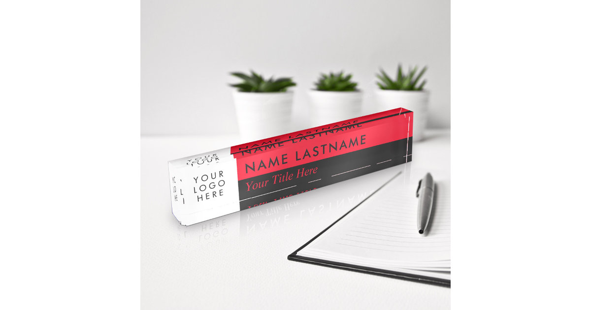 Custom Logo Modern Duo Color Half Red Black Desk Name Plate | Zazzle