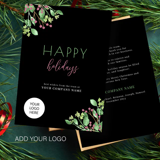 Custom logo modern elegant business corporate holiday card | Zazzle