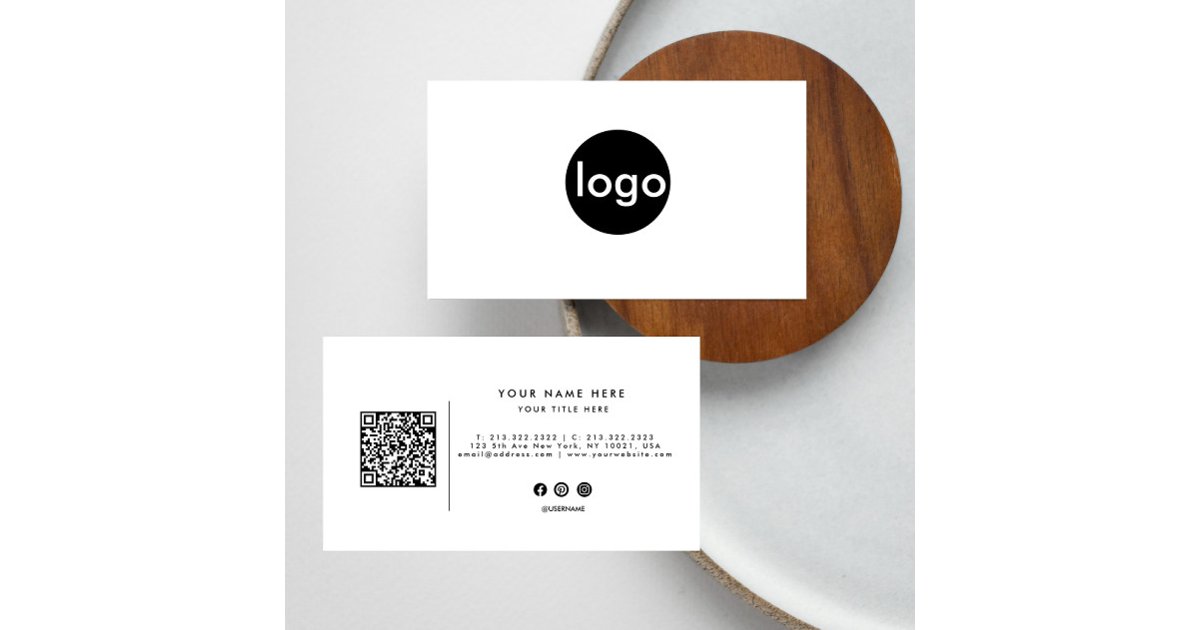 Custom logo Modern Minimalist Professional QR Code Business Card | Zazzle