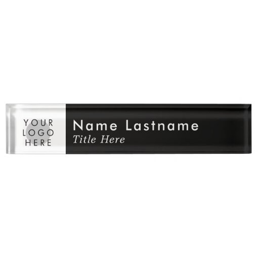 Custom Logo Modern Simple Black Trendy Minimalist Desk Name Plate | Zazzle
