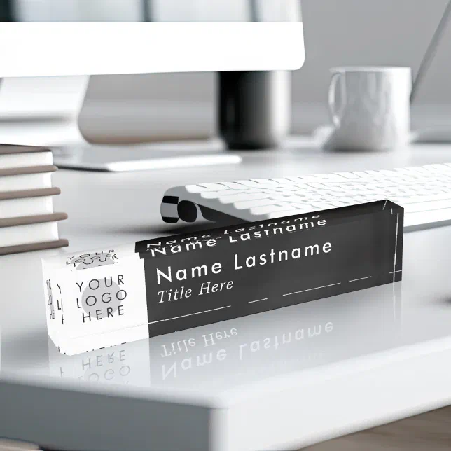 Custom Logo Modern Simple Black Trendy Minimalist Desk Name Plate | Zazzle