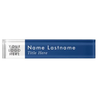 Custom Logo Modern Simple Navy Blue Trendy Desk Name Plate | Zazzle