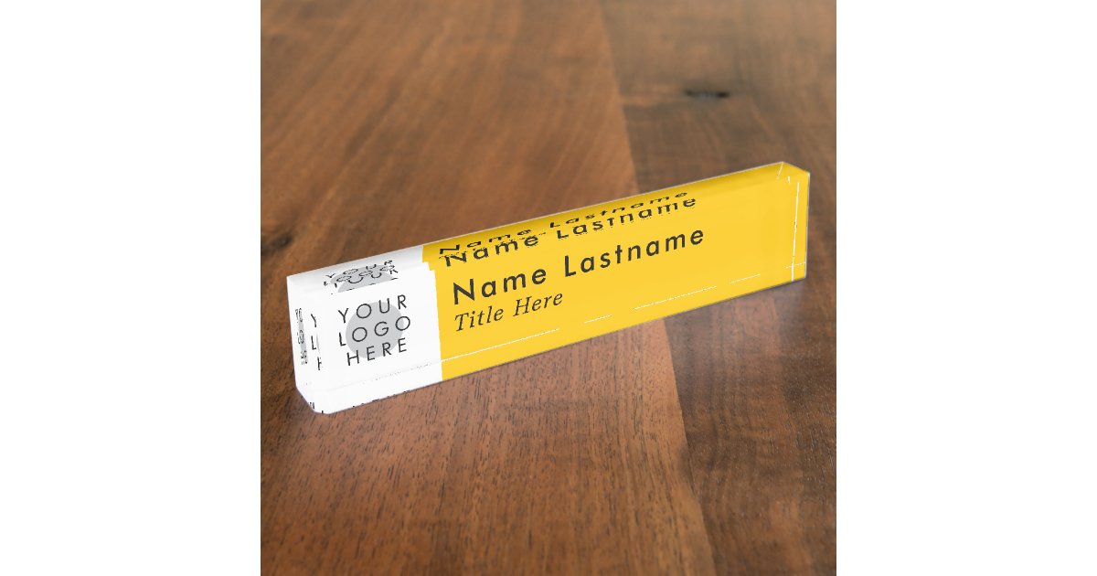 Custom Logo Modern Simple Yellow Trendy Minimalist Desk Name Plate | Zazzle