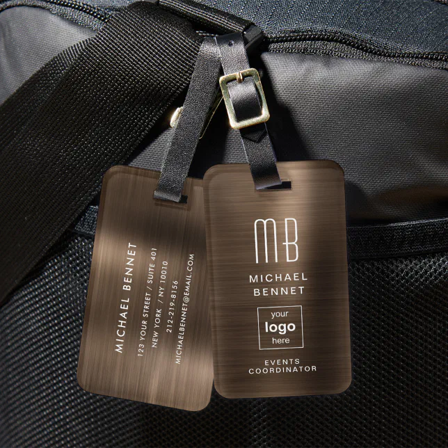 Custom Logo Monogrammed Bronze Brushed Metal Luggage Tag | Zazzle