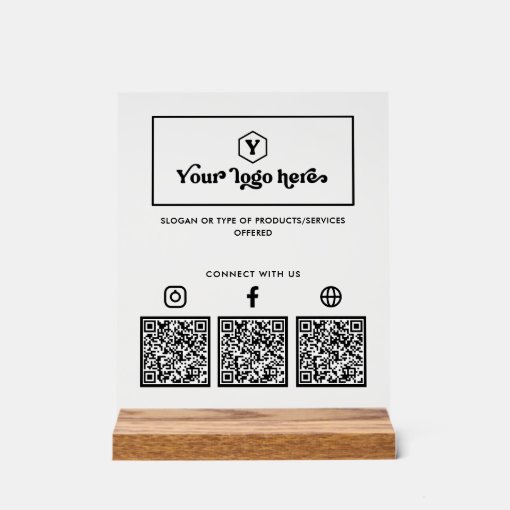 Custom Logo Multi Social Media QR Codes Business Acrylic Sign | Zazzle