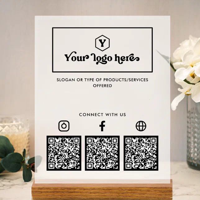 Custom Logo Multi Social Media QR Codes Business Acrylic Sign | Zazzle