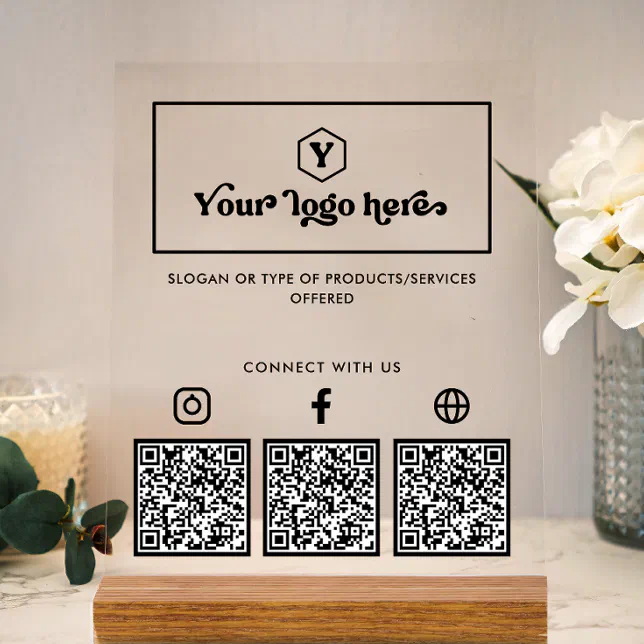 Custom Logo Multi Social Media QR Codes Business Acrylic Sign | Zazzle