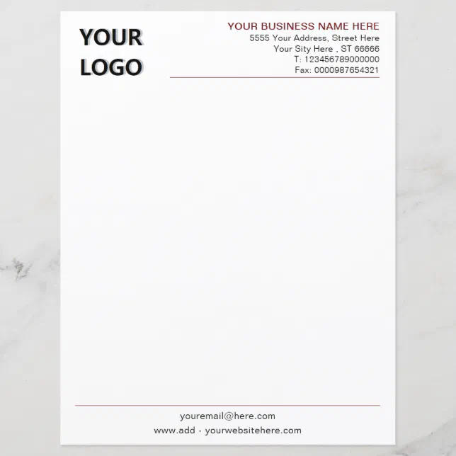 Custom Logo Name Address Info Business Letterhead | Zazzle