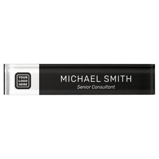 Custom Logo Name And Job Title Elegant Desk Name Plate | Zazzle