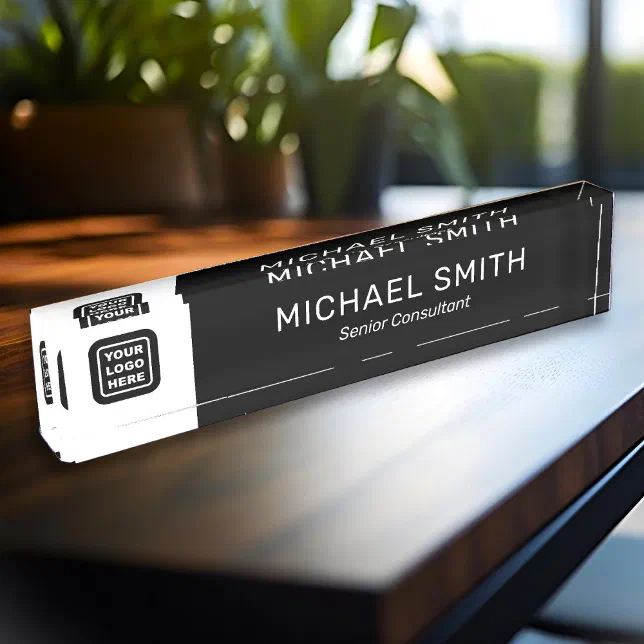 Custom Logo Name And Job Title Elegant Desk Name Plate | Zazzle