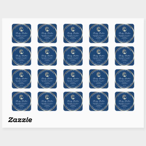 Custom Logo Name Body Butter Cosmetics Gold Blue Square Sticker | Zazzle