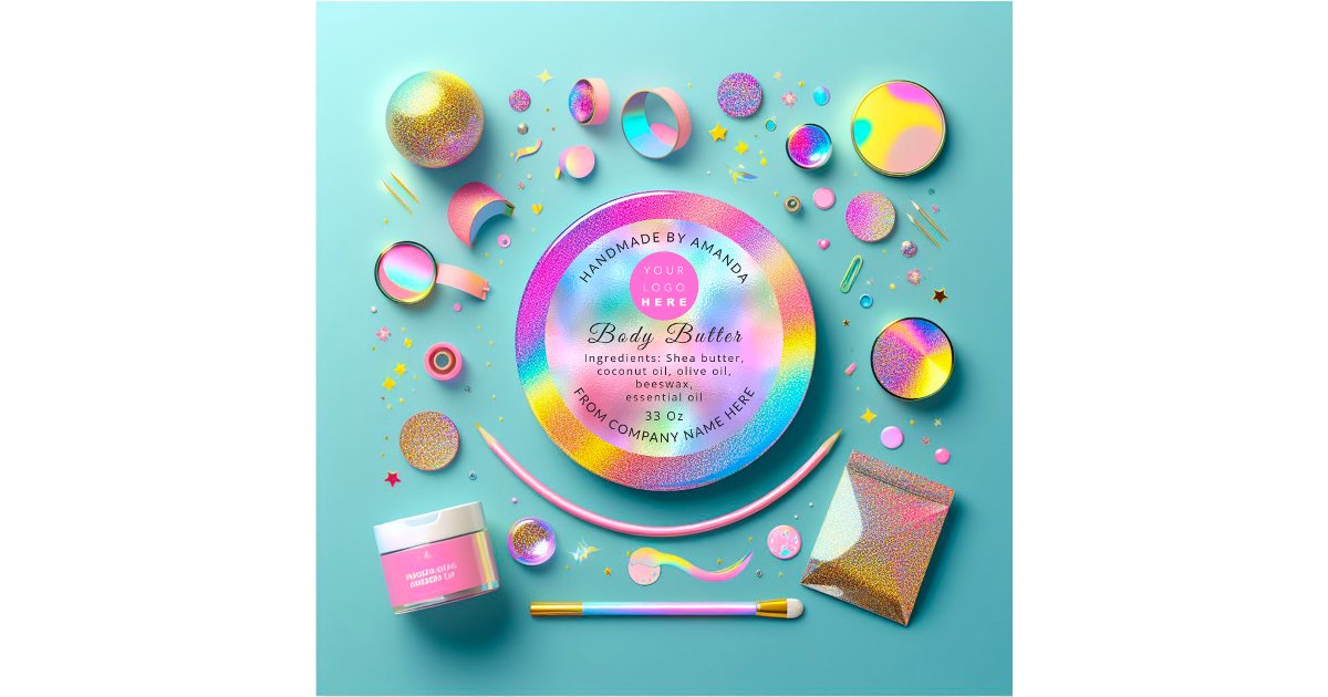 Custom Logo Name Body Butter Cosmetics Holograph Classic Round Sticker ...