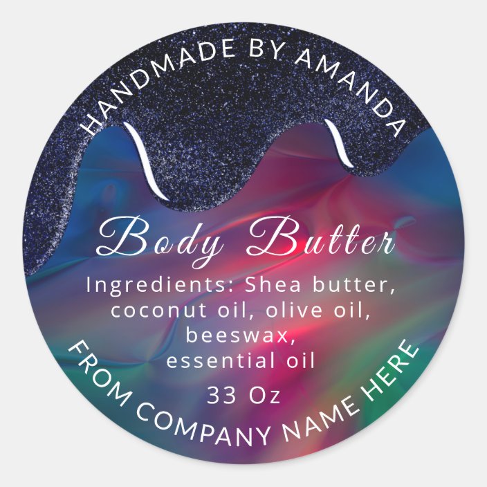 Custom Logo Name Body Butter Drip Navy Man's Line Classic Round Sticker ...