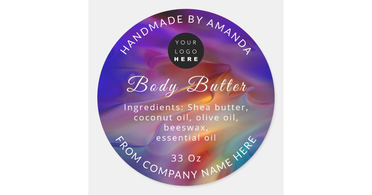 Custom Logo Name Body Butter Logo Abstract Navy Classic Round Sticker ...