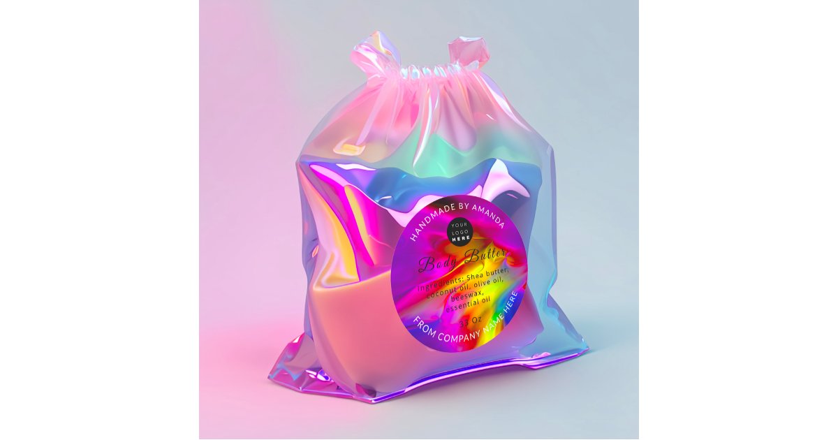 Custom Logo Name Body Butter Logo Rainbow Classic Round Sticker | Zazzle