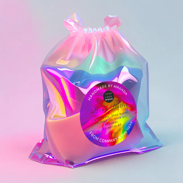 Custom Logo Name Body Butter Logo Rainbow Classic Round Sticker | Zazzle