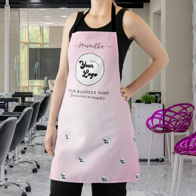 Custom Logo & Name Business Salon Staff Minimalist Apron | Zazzle