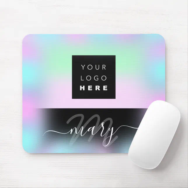 Custom Logo Name Monogram Holograph Pink BLUE Mouse Pad | Zazzle
