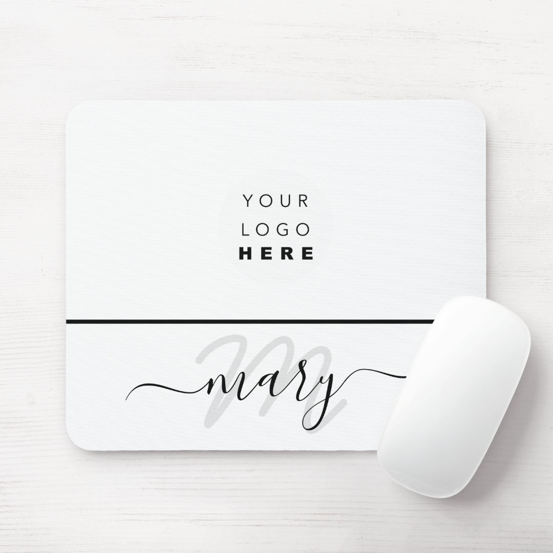 Custom Logo Name Monogram Minimal Black White Mouse Pad | Zazzle