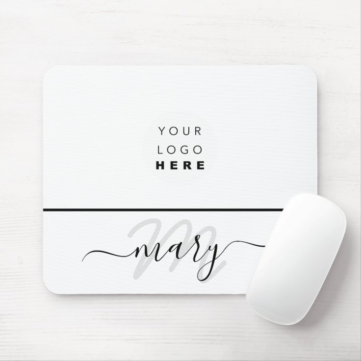 Custom Logo Name Monogram Minimal Black White Mouse Pad | Zazzle