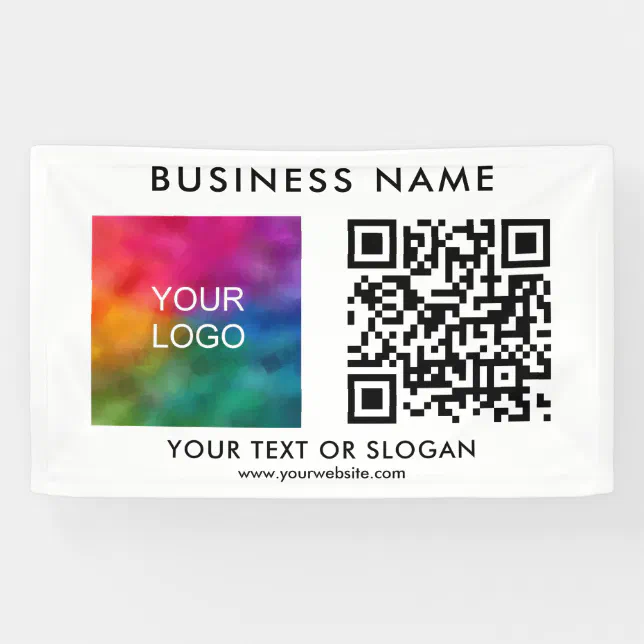Custom Logo Name QR Code Elegant White Business Banner | Zazzle