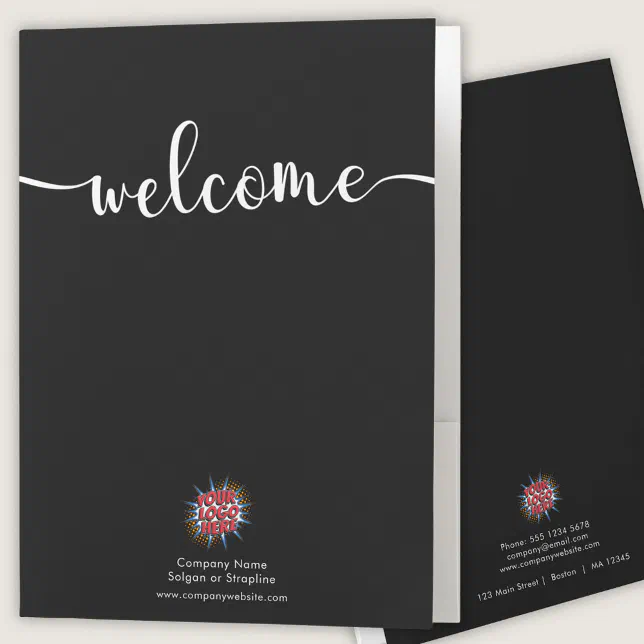 Custom Logo, Name, Welcome Pack Black Pocket Folder | Zazzle