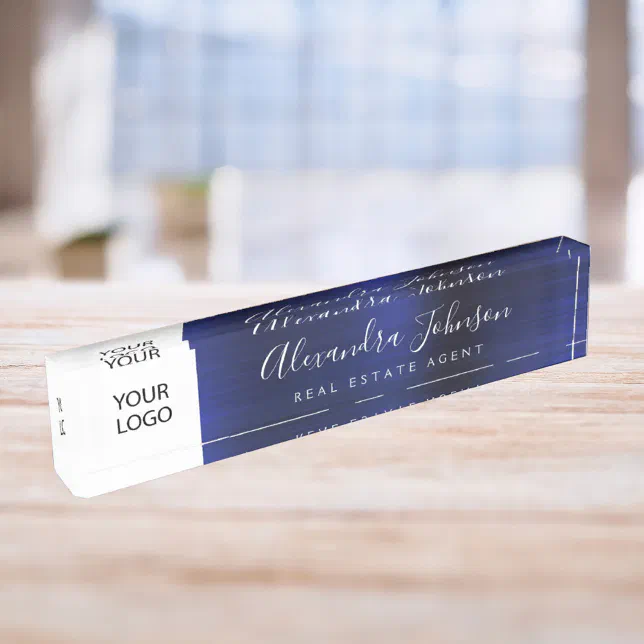 Custom Logo Navy Blue Elegant Professional Desk Name Plate | Zazzle