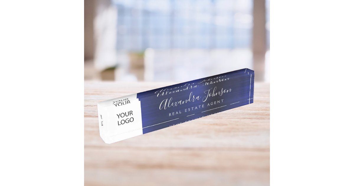 Custom Logo Navy Blue Elegant Professional Desk Name Plate | Zazzle