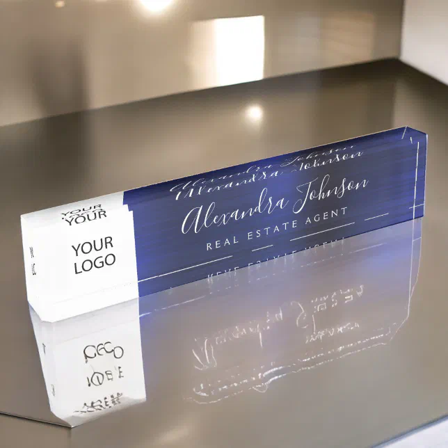 Custom Logo Navy Blue Elegant Professional Desk Name Plate | Zazzle