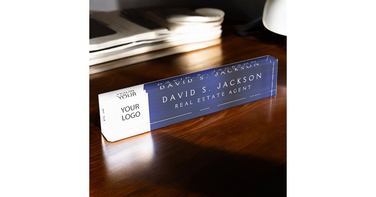 Custom Logo Navy Blue Elegant Professional Desk Name Plate | Zazzle