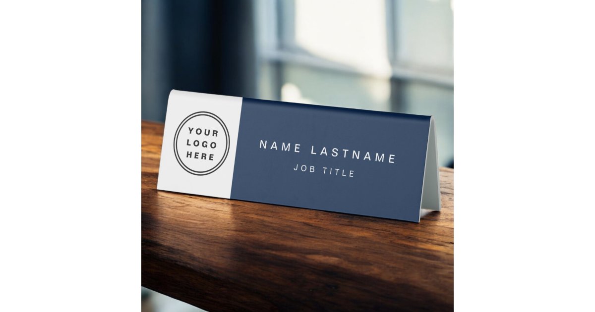 Custom Logo Navy Blue Professional Table Tent Sign | Zazzle