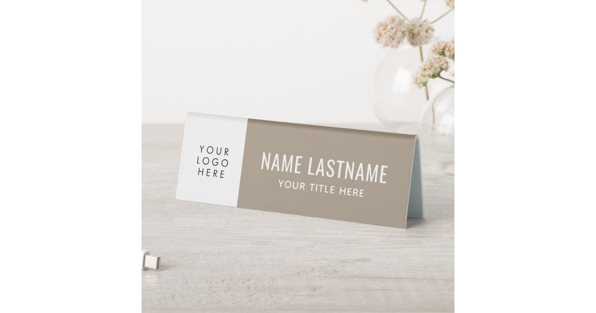 Custom Logo Neutral Beige Simple Minimalist Name Table Tent | Zazzle