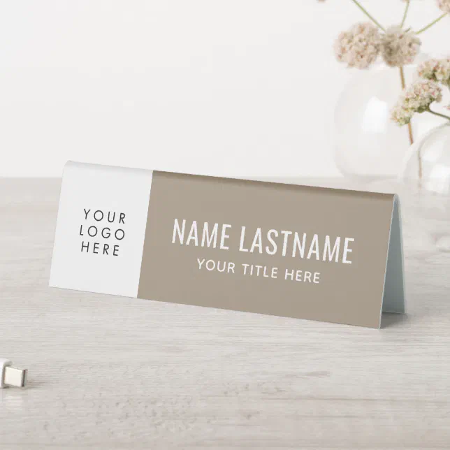 Custom Logo Neutral Beige Simple Minimalist Name Table Tent | Zazzle