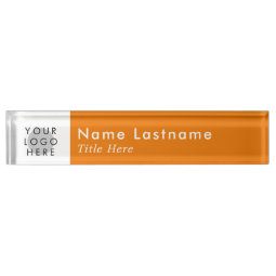 Custom Logo Orange Modern Simple Trendy Minimalist Desk Name Plate | Zazzle