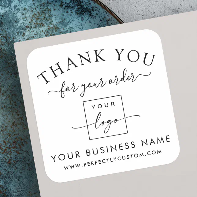 Custom logo order thank you square sticker | Zazzle