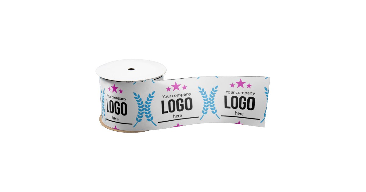 Custom Logo Patterned White Ribbon | Zazzle