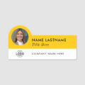Custom Logo Photo ID Title Bright Yellow Business Name Tag | Zazzle