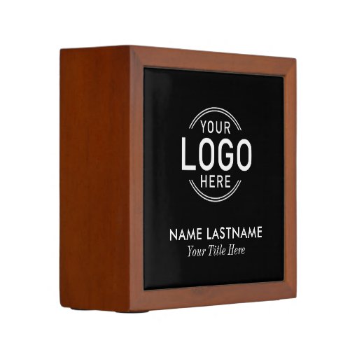 Custom Logo Photo Name Title Simple Black Minimal Desk Organizer | Zazzle