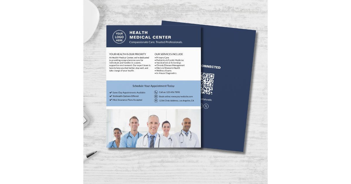 Custom Logo Photo QR Healthcare Clinic Doctor Flyer | Zazzle