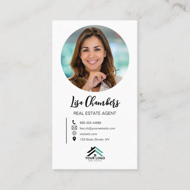Custom Logo Photo Real Estate Agent Realtor Business Card | Zazzle