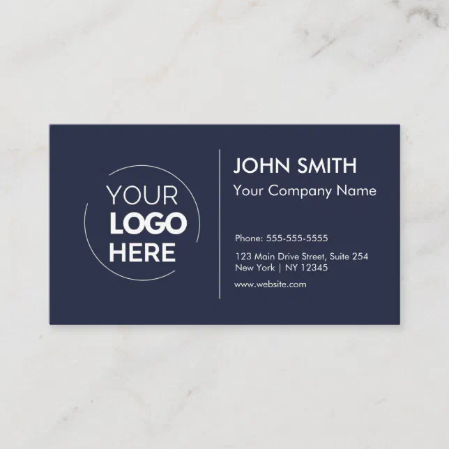 Custom Logo Professional Modern Minimalist Navy Business Card | Zazzle