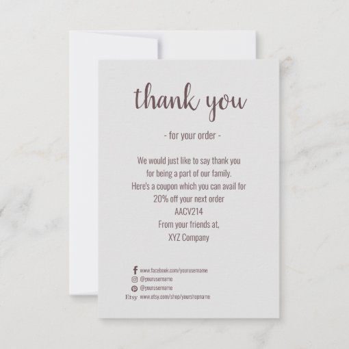 Custom Logo Promo Code Business Thank You Card | Zazzle