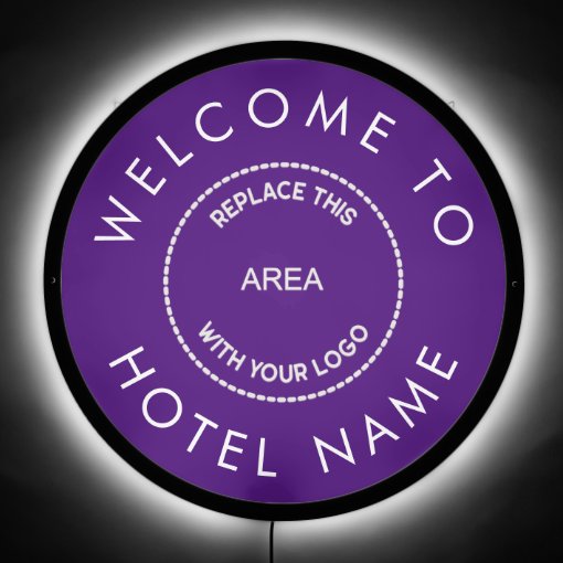 Custom Logo Purple Welcome To Hotel Name LED Sign | Zazzle